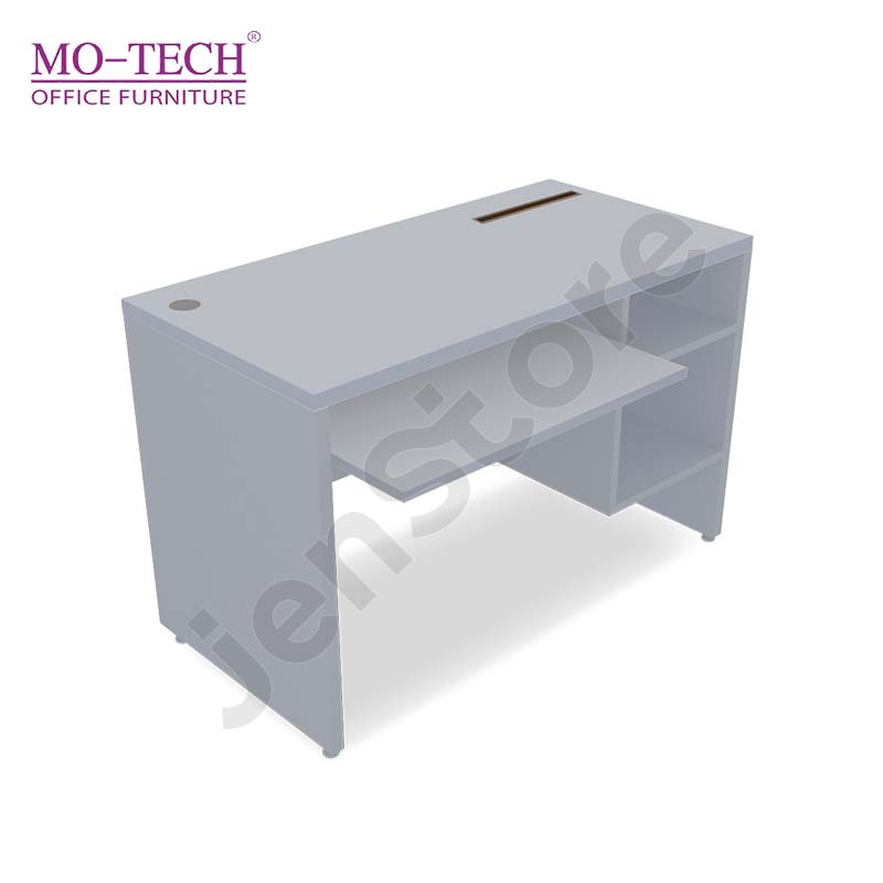 โต๊ะคอมพิวเตอร์ มีรางวางคีย์บอร์ดและชั้นวาง สีเทาอ่อน W1200xD600xH750 มม. MO-TECH 2RR611