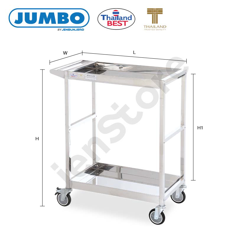 จำหน่าย รถเข็นถาดสเตนเลส รถเข็นอาหาร รถเข็น 4 ล้อ ถอดประกอบได้ 2 ชั้น ...