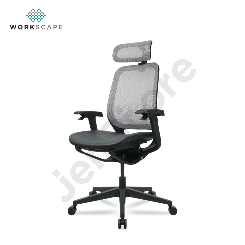 เก้าอี้ผู้บริหารเพื่อสุขภาพ สีเทา-ดำ พนักพิงตาข่าย เบาะหุ้มหนังเทียม ขา ...