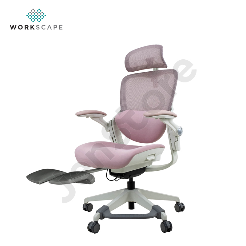 เก้าอี้ผู้บริหารเพื่อสุขภาพ สีชมพู พนักพิงตาข่าย เบาะหุ้มผ้า ขาไนล่อน ...