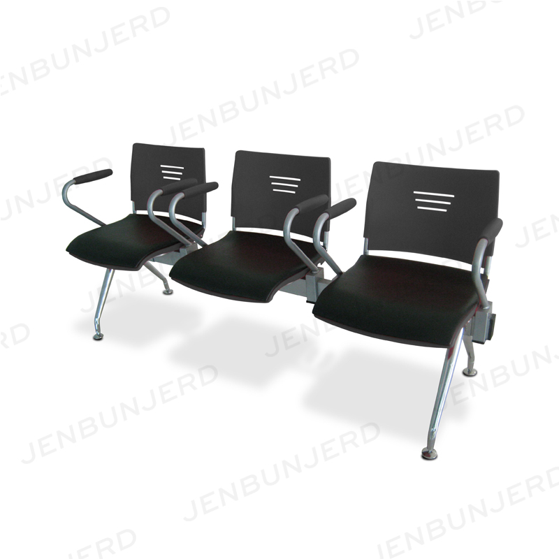 เก้าอี้พักคอย พนักพิงและที่นั่งพลาสติก 3 ที่นั่ง มีท้าวแขน สีดำ VC-911-3