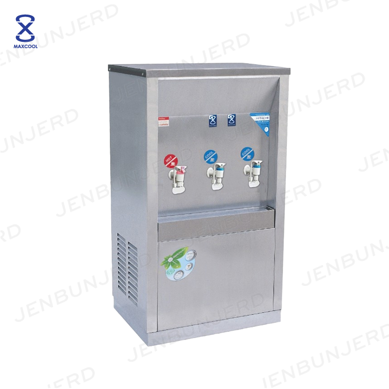 ตู้ทำน้ำร้อน-น้ำเย็นสแตนเลส แบบต่อระบบประปา (หน้าเว้า) 3 ก๊อก แบบก๊อกดัน MAXCOOL MCH-3P