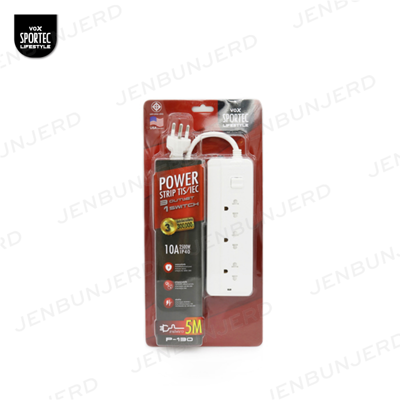 รางปลั๊กไฟ รุ่น 1 สวิตช์ 3 ช่อง 3x0.75 สายไฟยาว 5 ม. สีขาว Vox D3102