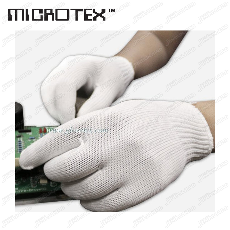 ถุงมือผ้าสีขาว ขอบถุงมือสีเทา Size M (1/12) MICROTEX 11-112109