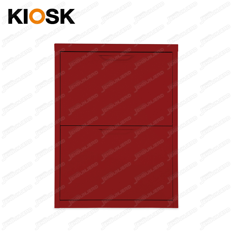 ตู้เก็บรองเท้าเหล็ก 2 ชั้น บานสวิง สีแดง W600xD200xH800 มม. SW-102